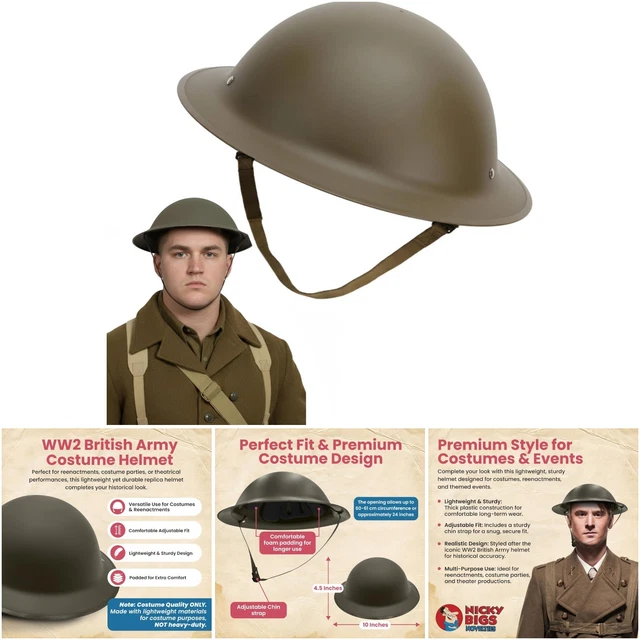 WW2 BRITISH ARMY Helmet Ally Brodie Style Olive Drab Green Lightweight ...