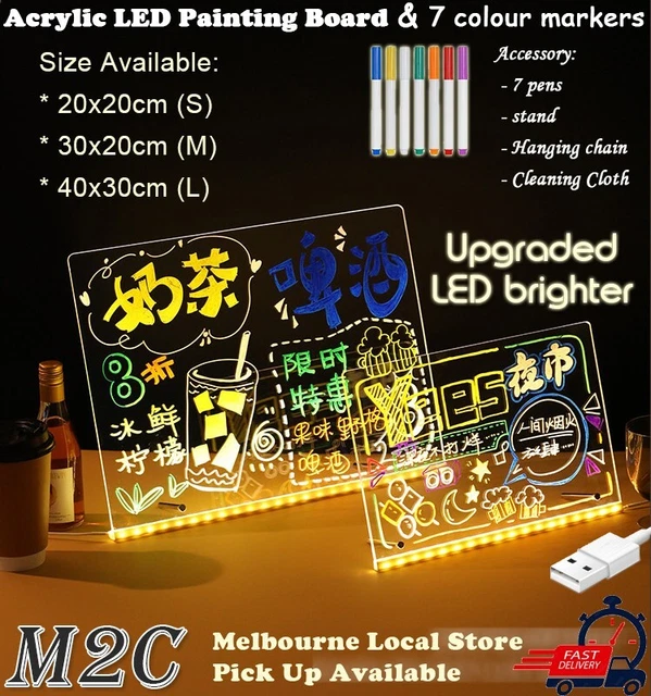 LED NOTE BOARD with Colors Acrylic Dry Erase Board with 7 Pens for Home ...
