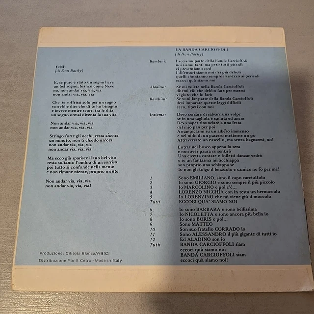 🎵 DON BACKY 🎵 La Banda Carcioffoli Fine 45 Italie Press 1982 $3.93 ...