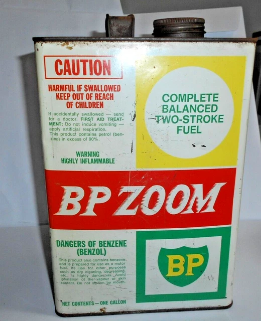 VINTAGE BP ZOOM Two Stroke Fuel Tin One Gallon Empty $39.00 - PicClick AU