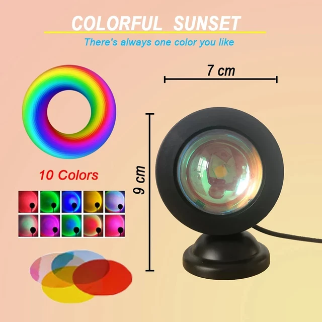 MINI USB SUNSET Lamp Led Projector Night Light 16 Colors Switch Rainbow ...