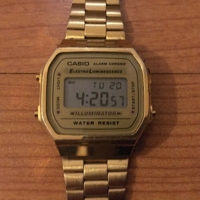 CASIO ILLUMINATOR 3298 A168 Unisex Gold Coloured Watch Adjustable Strap ...