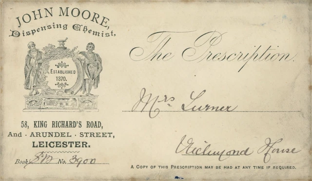 ANTIQUE PRESCRIPTION ENVELOPE John Moore Chemist king Edwards Road ...