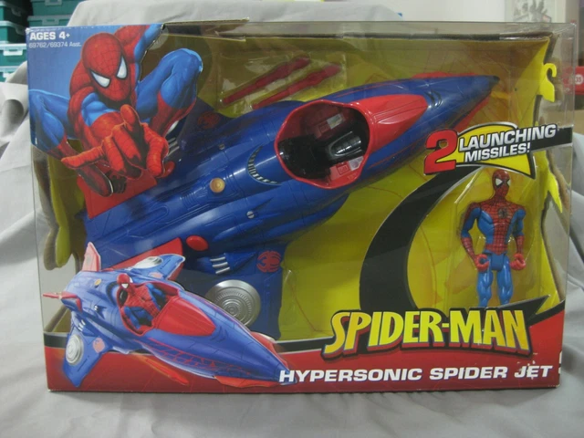 MARVEL SPIDERMAN HYPERSONIC Spider Jet With 2 Launching Missiles-Hasbro ...