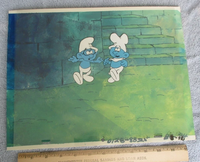 Hanna Barbera Smurf Animation Production Cel Andoriginal Background Art 1980s 16 £8082