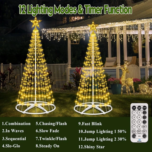 HELESIN LIGHTED CHRISTMAS Cone Tree with Star Topper, 6ft 250 LED (Warm ...
