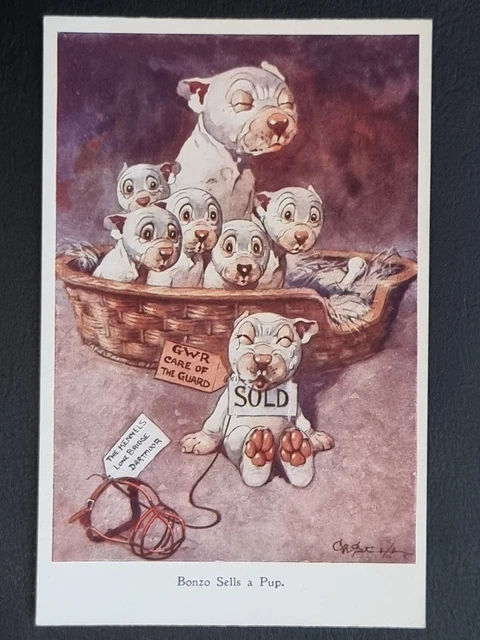 BONZO DOG COMIC Postcard Studdy C1925 Gwr Railway Dartmoor Sell A Pup ...