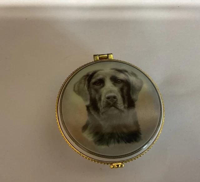 ALASTOR ENAMELS BLACK Labrador Dog Round Hinged China Trinket Box In ...