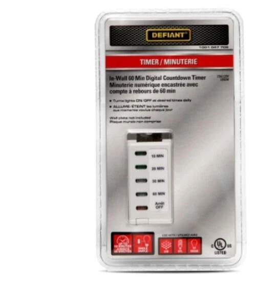 DEFIANT INDOOR IN-WALL 60 Minute Programmable Digital Countdown Timer ...