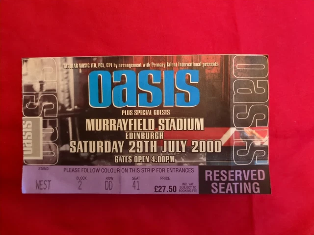 OASIS USED TICKET Stub EDINBURGH MURRAYFIELD 29th July 2000 £15.00 ...