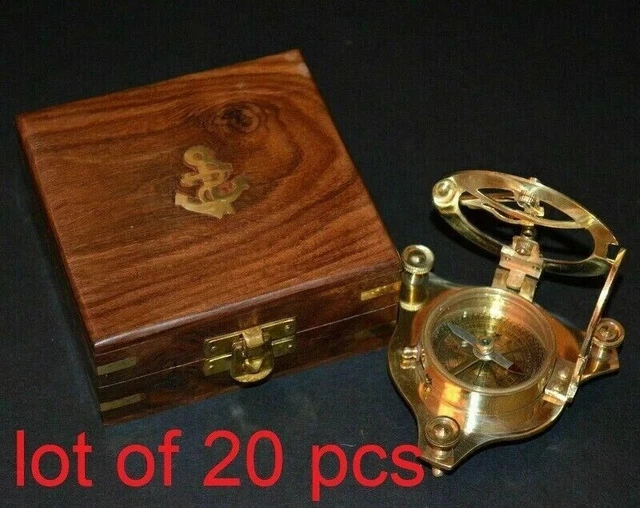 MESSING SONNENUHR KOMPASS Maritim Marine Kompass mit Holzbox 20 Stück EUR 242,46 - PicClick DE