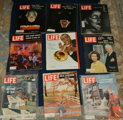 LIFE MAGAZINE 9 ISSUES/1965-68: CHAPLIN/SOPHIA LOREN; LOUIS ARMSTRONG ...