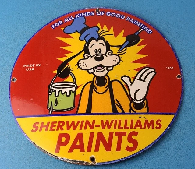 VINTAGE SHERWIN WILLIAMS Paints Porcelain Goofy Service Station Gas ...