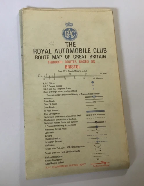VINTAGE RAC ROUTE Map Of Great Britain (Through Routes Based On Bristol ...