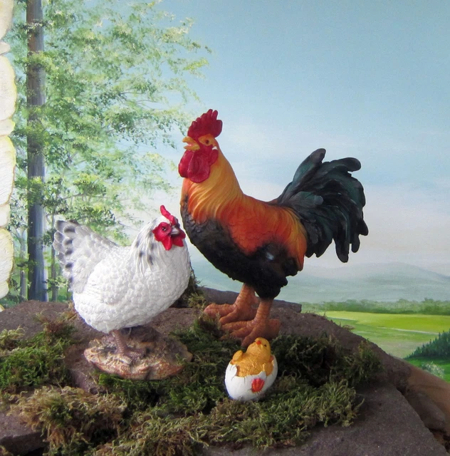 STEHENDER HAHN CA. 30cm mit stehendem Huhn Küken Figur Deko Garten ...