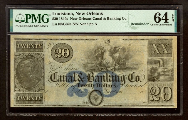 $20 BILL NEW Orleans Canal & Banking Company Obsolete Currency Note PMG ...