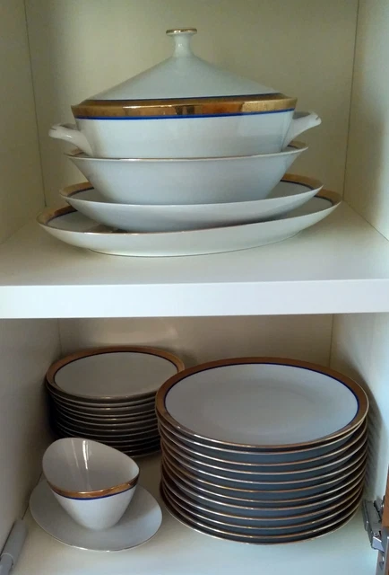 SERVIZIO PIATTI 12 1940 Porcellana H. Waldenberg Bavaria rifiniture oro ...