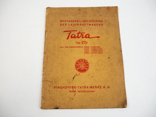 TATRA 27B LASTKRAFTWAGEN Ersatzteilkatalog Ersatzteilliste ca. 1940 EUR ...