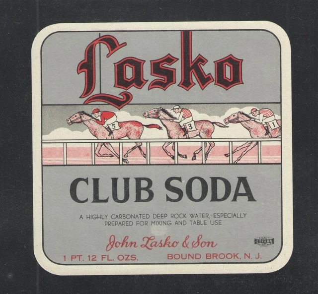 1930S LASKO CLUB SODA JOHN LASKO & SON BOUND BROOK NJ UNUSED LABEL ...