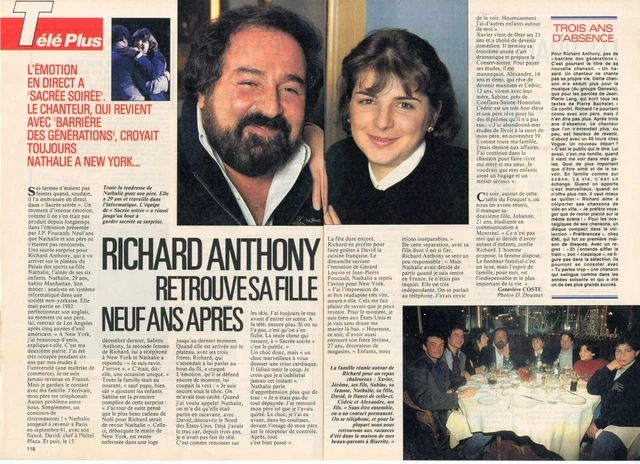 COUPURE DE PRESSE Clipping 1991 Richard Anthony et sa Fille (2 pages ...