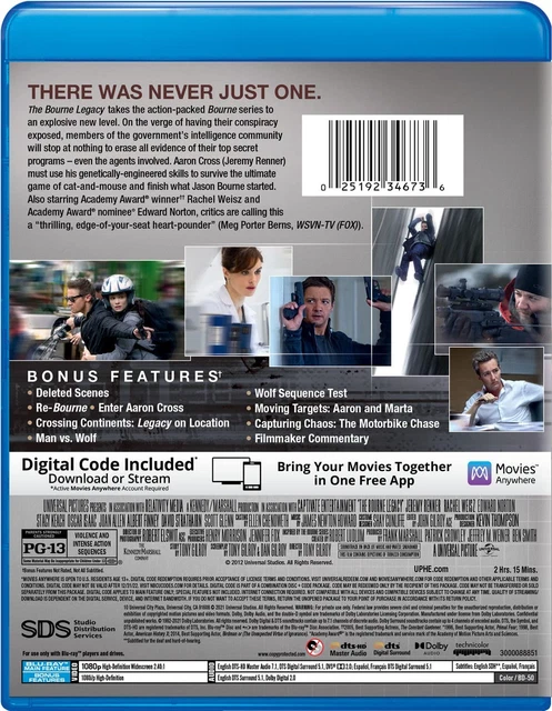 THE BOURNE LEGACY (Blu-ray) Jeremy Renner Rachel Weisz Edward Norton ...