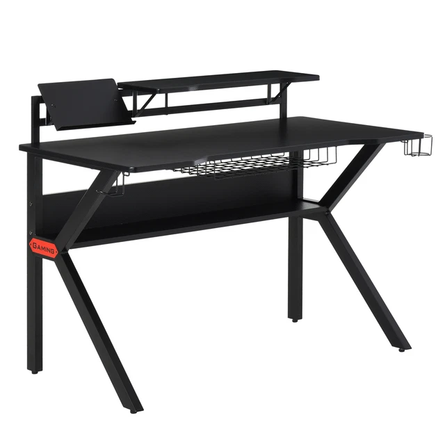 HOMCOM GAMING DESK Computer Table w/ Cup Holder Headphone Hook, Basket ...