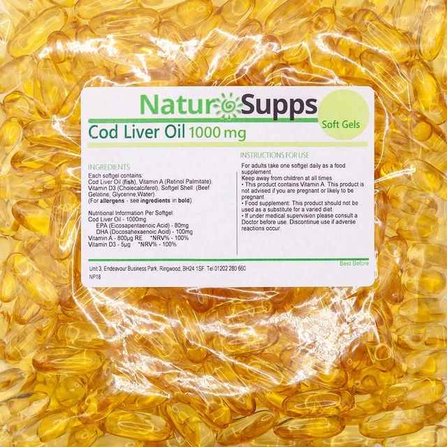 COD LIVER OIL Capsules 1000mg, 365 Capsules, High Strength, Omega 3 ...