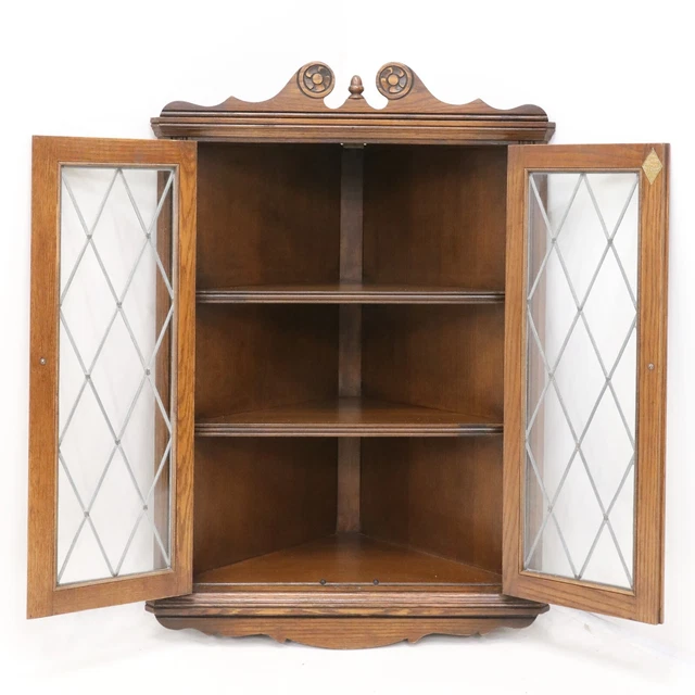 AN OLD CHARM Oak Hanging Corner Display Cabinet in Tudor Brown FREE UK ...