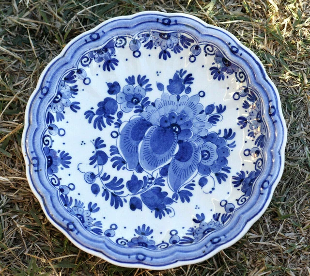 ASSIETTE FAIENCE BLEUE signée DELFT vintage Hollande Delfts blauw crown ...