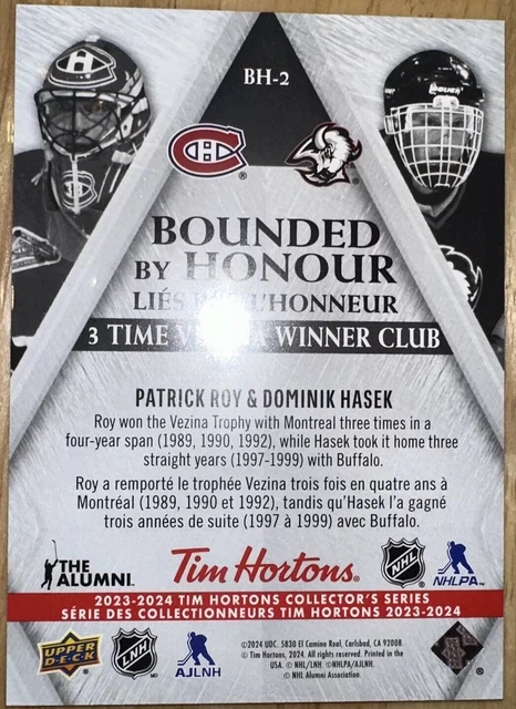 2023-24 UD TIM Hortons Greatest Duos Bounded by Honour BH-2 ROY/HASEK ...
