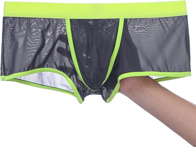 MENS MESH BOXER Briefs With Ball Pouch Sexy See Through Underwear Size ...