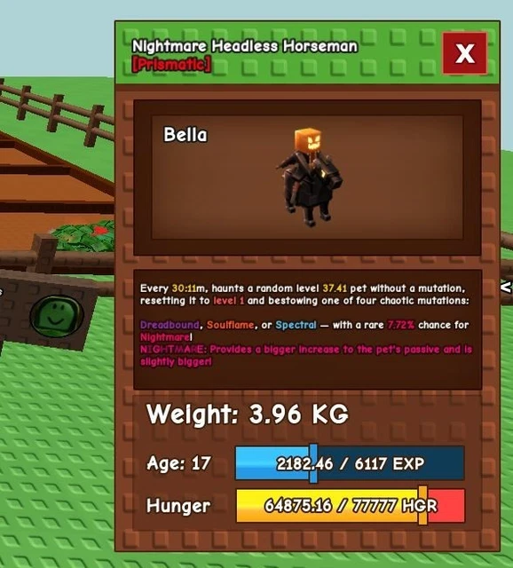 🌱GROW A GARDEN🌶️NIGHTMARE Headless Horseman (hatch weight: 1.07kg) $6. ...