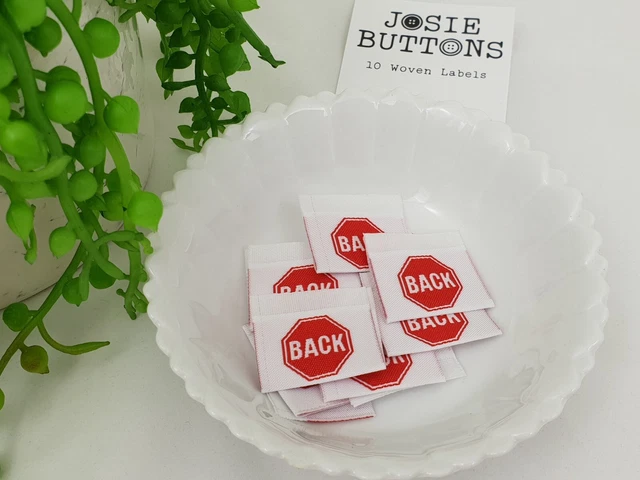 BACK (STOP SIGN) - JOSIE BUTTONS sew in woven tags - clothing labels ...