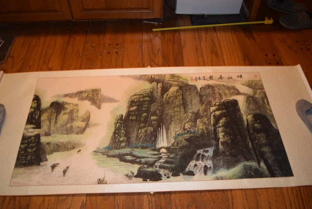 CHINESE THREE gorges view, modern artist scroll. Good name with artist ...