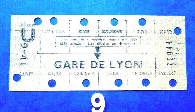 CARTE TICKET HEBDOMADAIRE de TRAVAIL - Métro station GARE DE LYON ...