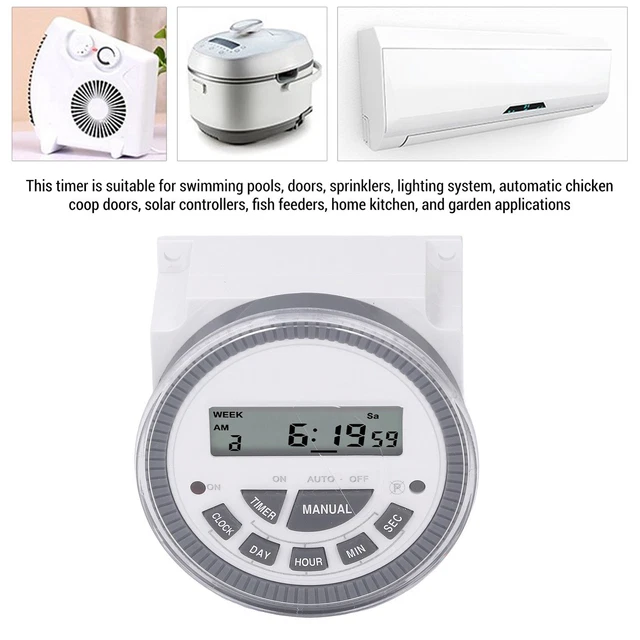 DIGITAL TIMER SWITCH 1 Min-168 Hours AM PM Conversion Timing Control ...