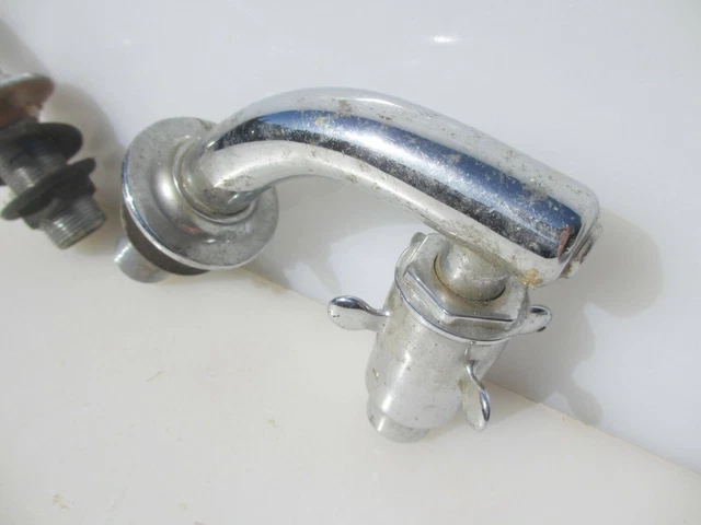 VINTAGE CHROME BRASS Bath Taps Porcelain Blue Caps Old Supa Tap Supatap ...