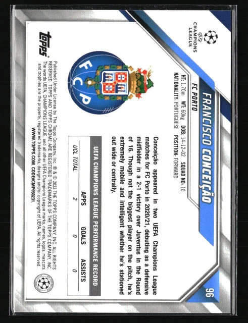 CARTA CALCIO FRANCISCO Conceicao 2022 Topps cromata UEFA League #96 EUR ...