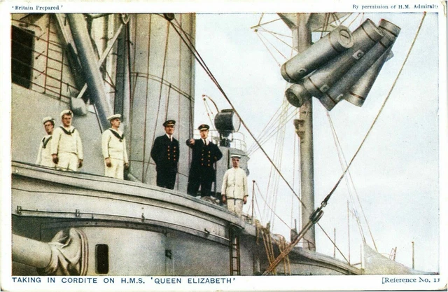 TAKING IN CORDITE on HMS Queen Elizabeth antique postcard Royal Navy ...