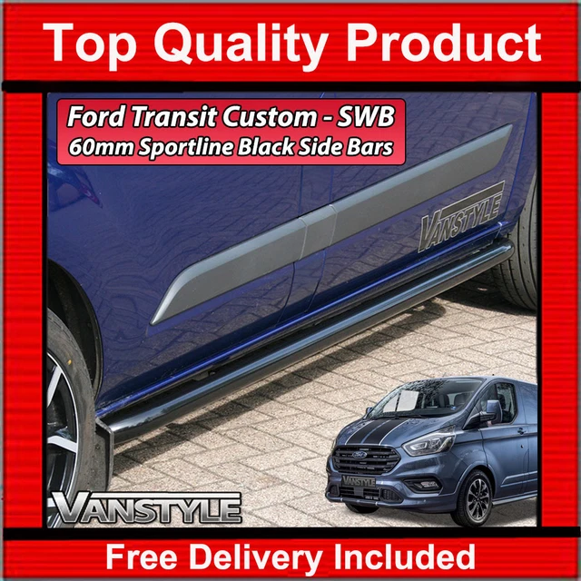 FITS FORD TRANSIT Custom Black Sportline Side Bars Swb 18> Sport Not ...