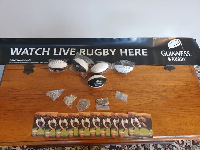 GUINNESS RUGBY COLLECTIBLES Set Beer Mats key rings rugby balls and a ...