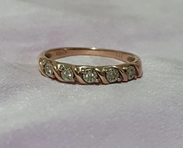 STUNNING 375 9K Rose & White Gold Designer Ring Feat 5 Diamonds Stamped ...