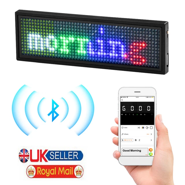 BLUETOOTH LED DIGITAL DIY Programmable Scrolling Name Message Tag Badge ...