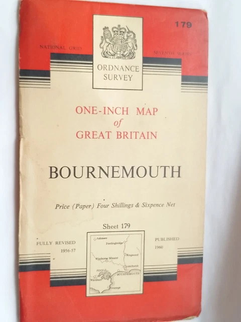 VINTAGE OLD 1960S Road Map Of England National GRID Sheet 179 ...