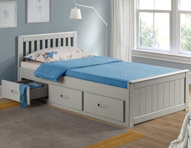 GREY WOODEN SINGLE Bed Frame With Storage Drawers 3FT Space Saver £937. ...