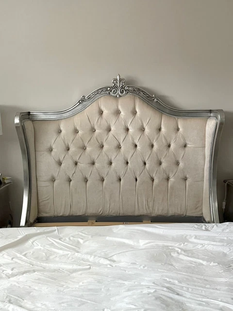 LUXURY HANDCARVED GENUINE Silver Leaf French Bed Frame Velvet King Size ...