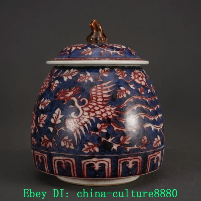 5.5 &MING XUANDER vert fleur rouge porcelaine Feng couvercle Crock pot ...