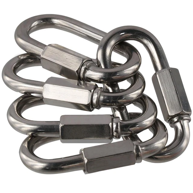 304 STAINLESS STEEL D Shape Locking Carabiner Chain Hooks Pet Dog $18. ...