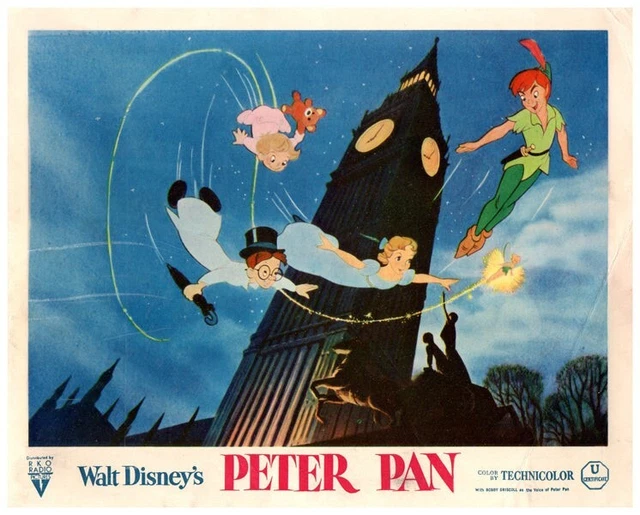 PETER PAN ORIGINAL Lobby Carte Walt Disney Animation 1953 Big Ben Wendy ...