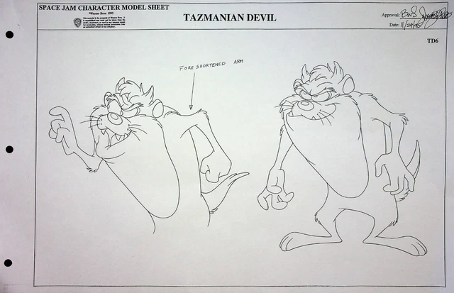 SPACE JAM CHARACTER Model Sheet TAZ Production Copy 11" x 18" WB #KT ...